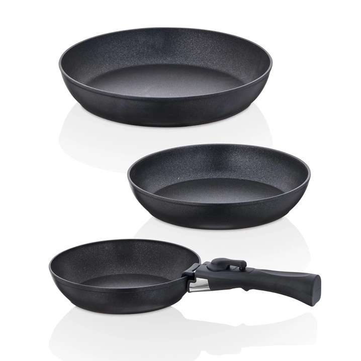 Taç Easy Connect 3'lü Tak Çıkar Saplı Tava Seti Siyah - TAC-4992